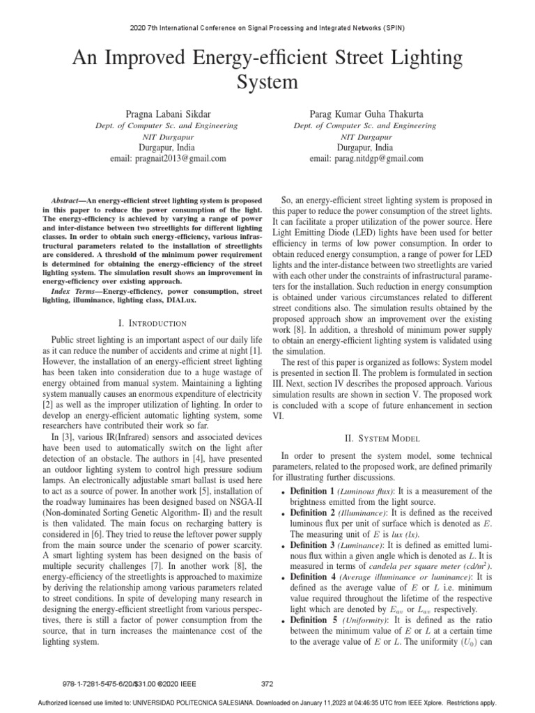 An Improved Energy-Efficient Street Lighting System | PDF | Lighting ...
