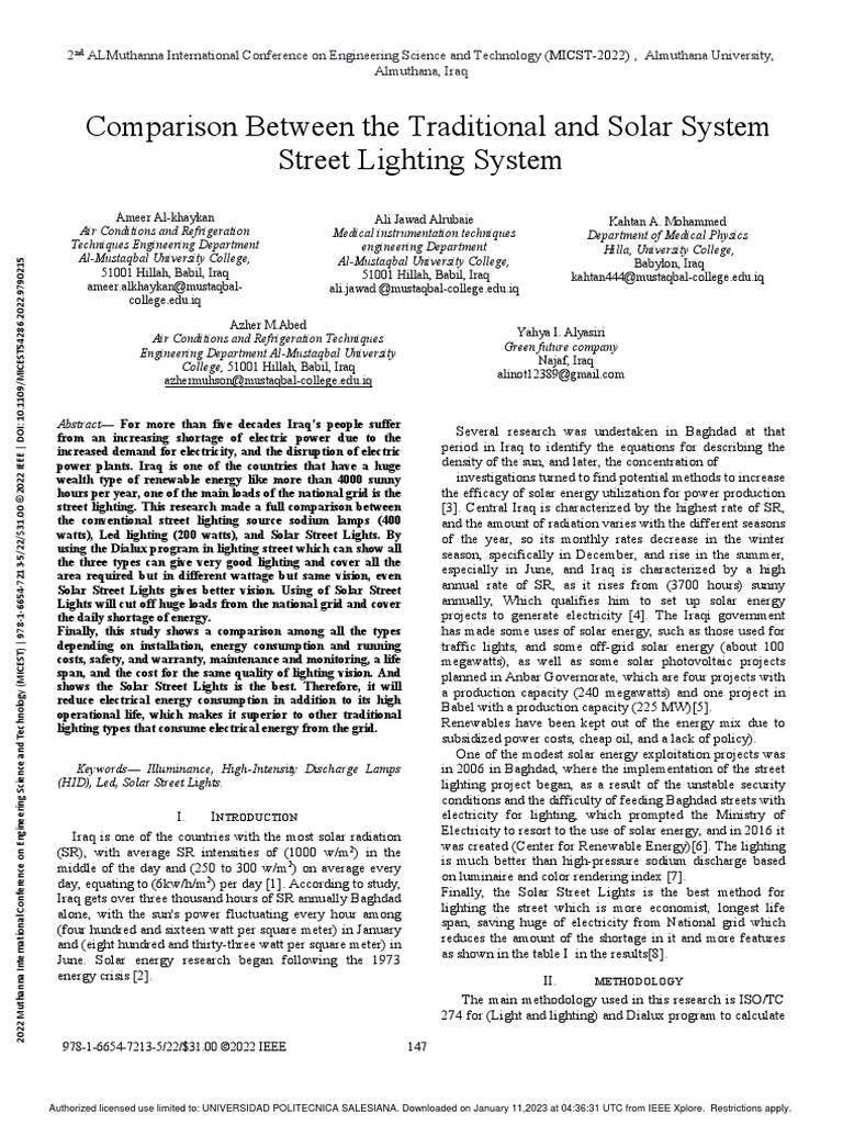 Comparison Between The Traditional and Solar System Street Lighting ...