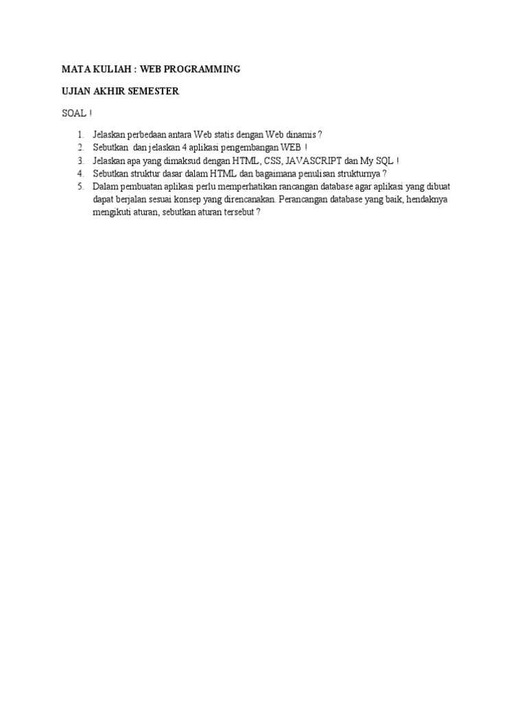 Mata Kuliah: Web Programming Ujian Akhir Semester | PDF