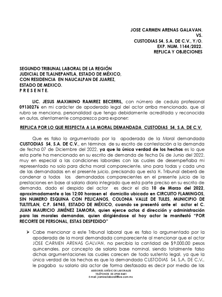 Replica y Objeciones Jose Carmen Arenas Galavan VS Custodias S4 | PDF ...