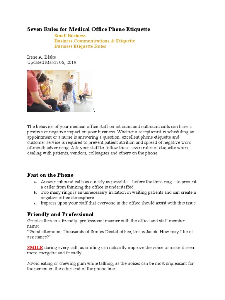 Seven Rules For Medical Office Phone Etiquette | PDF | Jargon | Human ...