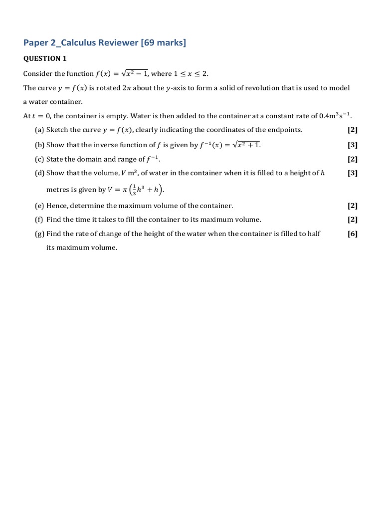 Paper 2 - Calculus Reviewer | PDF | Asymptote | Function (Mathematics)