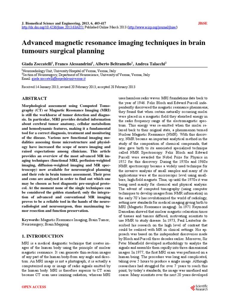 Advanced Magnetic Resonance Imaging Techniques in | PDF | Magnetic ...