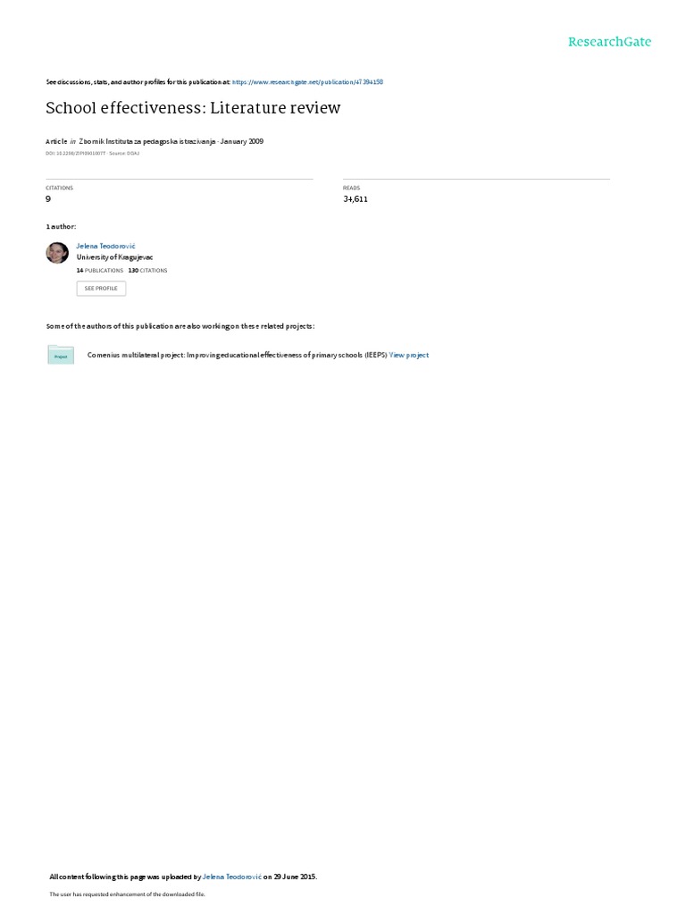 Teodorovic (2009) - School Effectiveness | PDF | Teachers | Input–Output Model