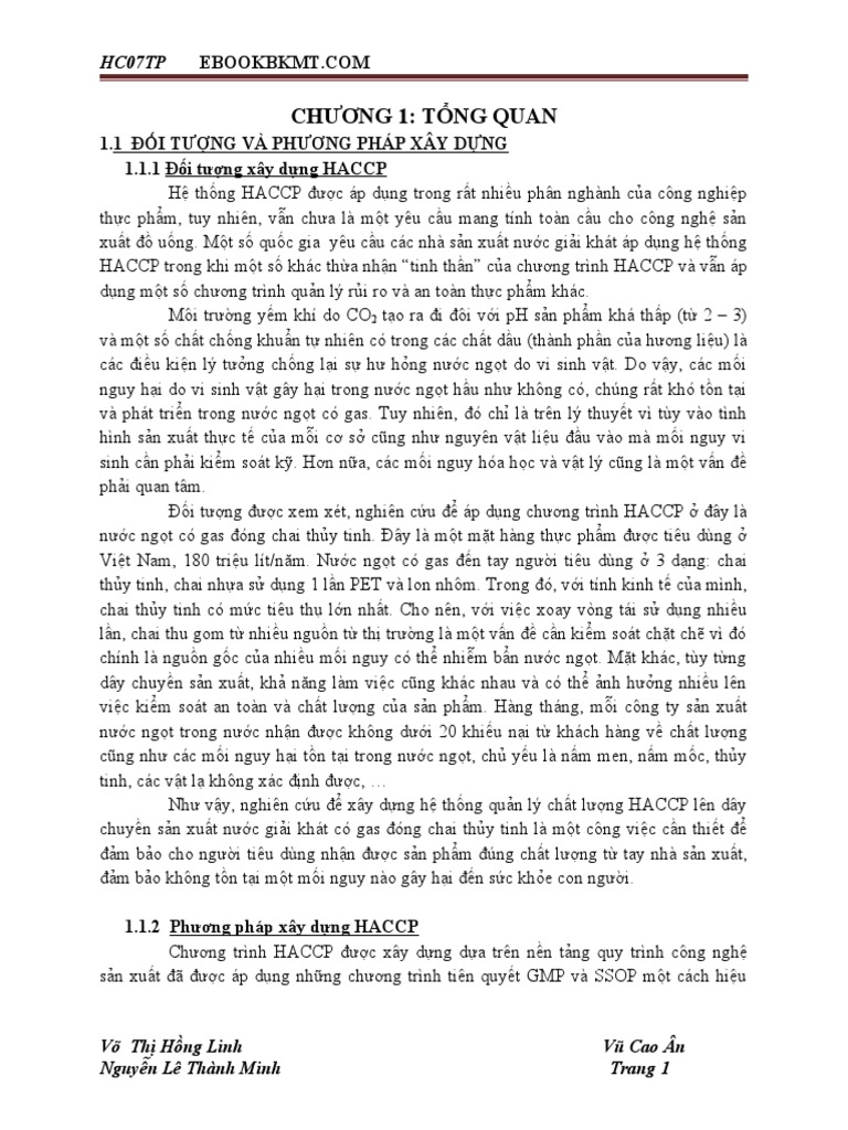 Xây Dựng HACCP Cho Quy Trình Sản Xuất Nước Giải Khát Có Gas | PDF