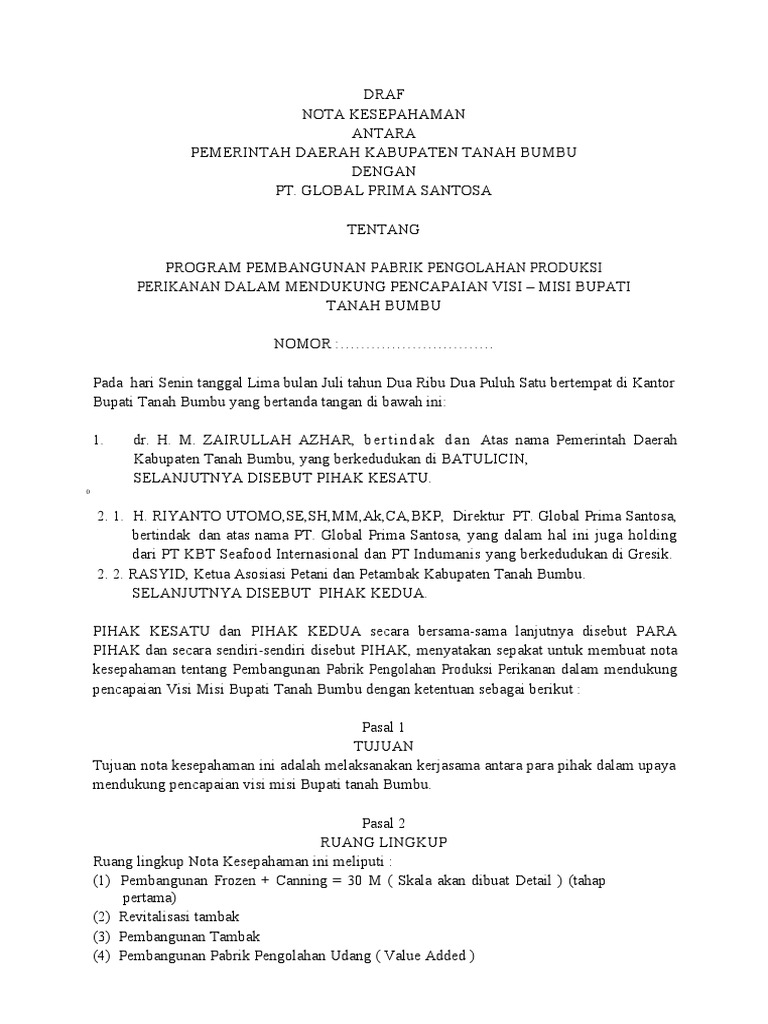 Draf Mou Nota Kesepahaman Fix | PDF | Sains & Matematika