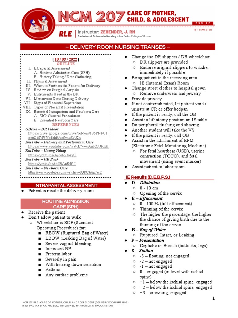 Delivery Room Nursing Essentials | PDF | Childbirth | Pregnancy