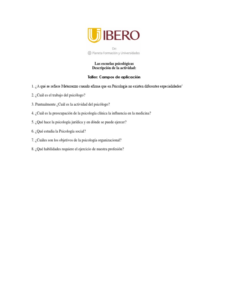Taller Introduccion A La Psicologia | PDF Taller Introduccion A La Psicologia | PDF