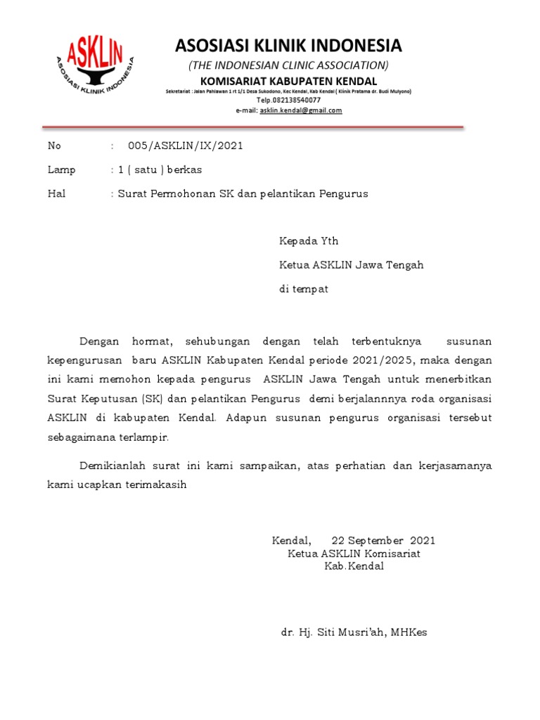 Surat Permohonan SK Dan Pelatikan Pengurus 23september | PDF