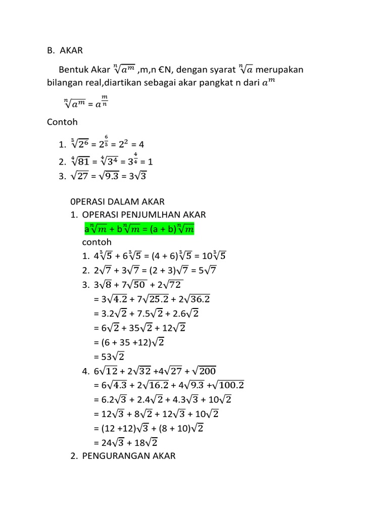 Bab 1 Operasi Akar | PDF