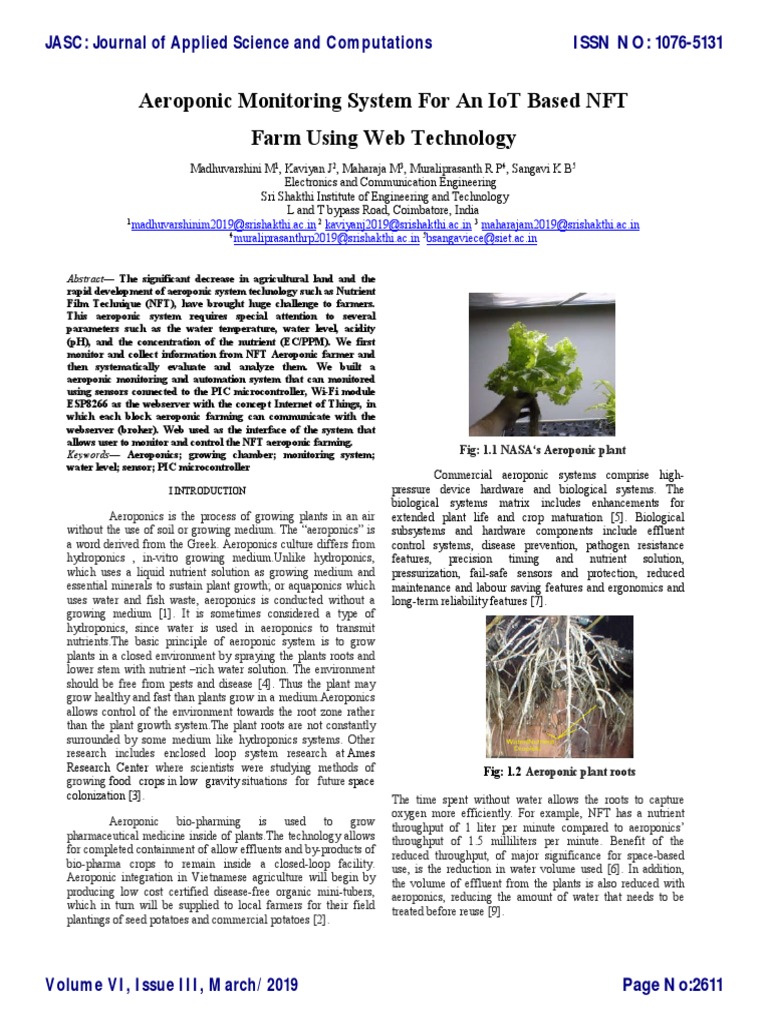 Aeroponic Monitoring System For An Iot Based NFT Farm Using Web ...