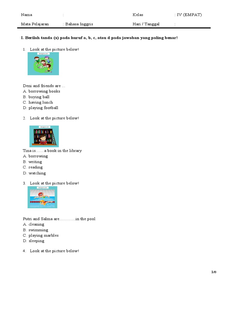 Soal Sumatif PAS Bahasa Inggris Kelas IV Semester 1 | PDF