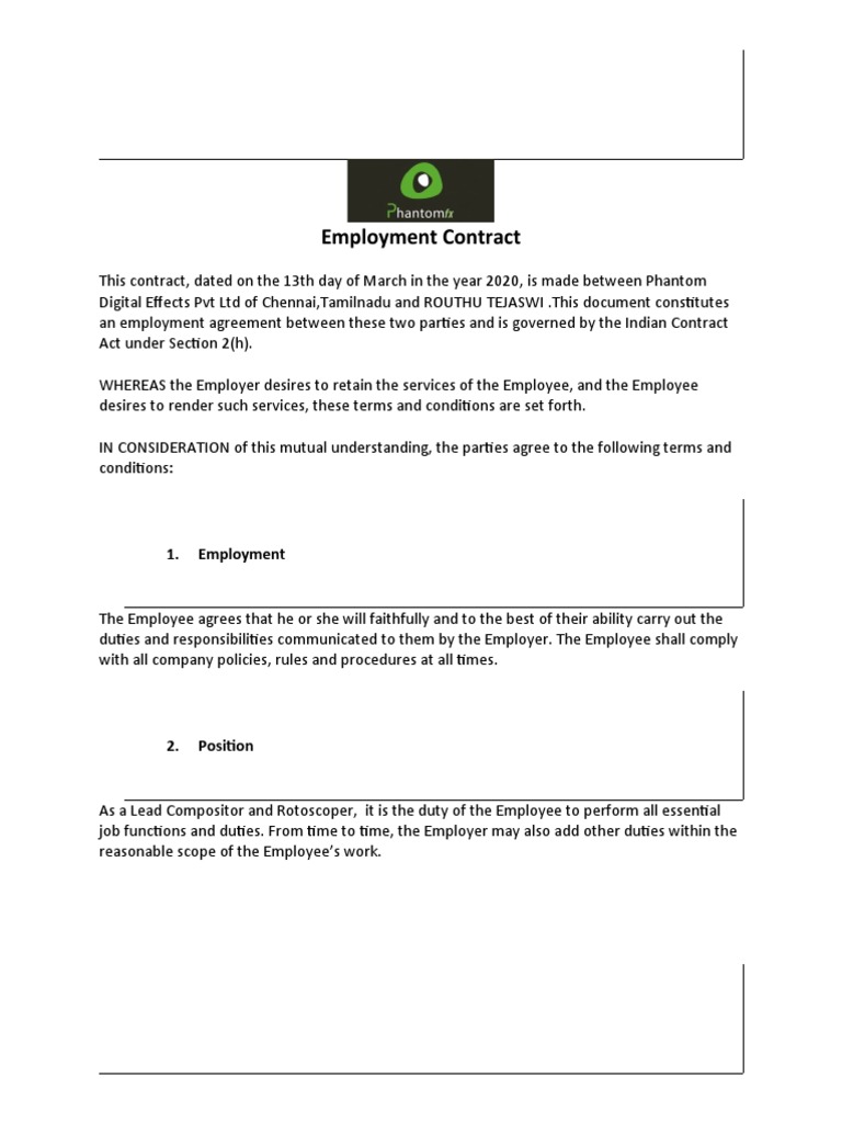 Employment Contract Sample Pdf Employment Confidentiality