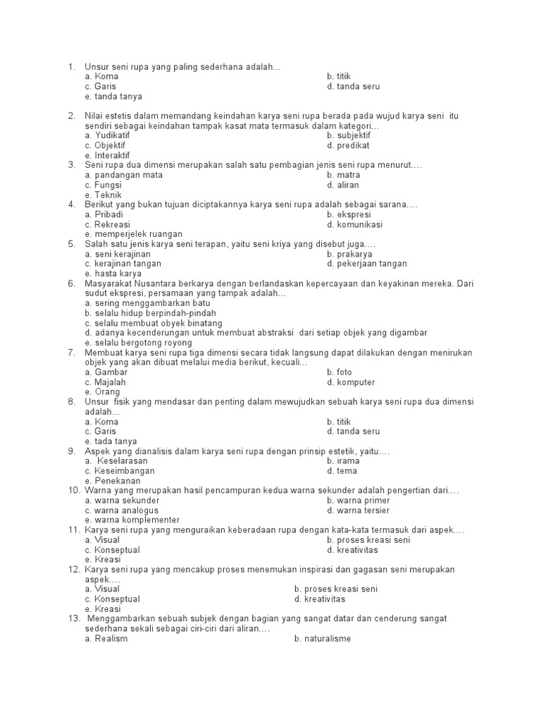 Soal Seni Budaya Kelas Xi Ipa & Ips | PDF
