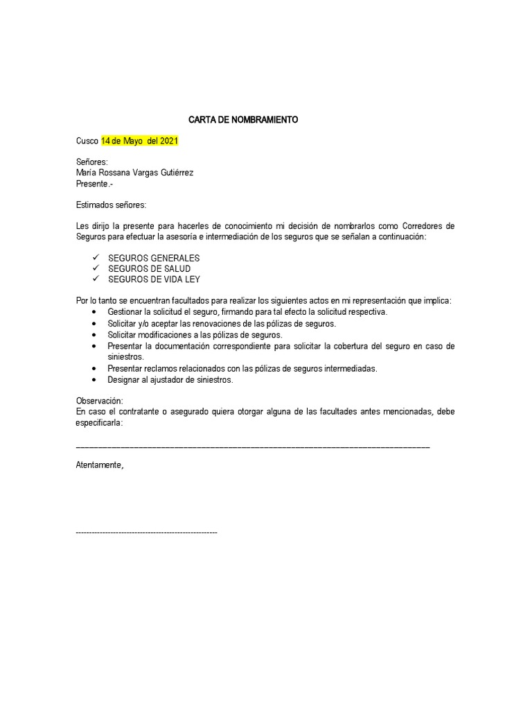 Modelo Carta Nombramiento | PDF