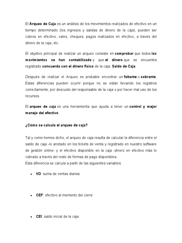 Arqueo de Caja | PDF | Contabilidad | Bancos
