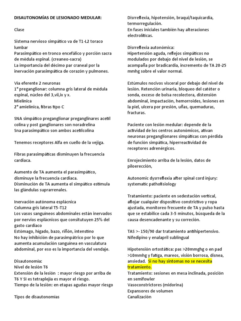Disautonomías en Lesión Medular | PDF | Medicina CLINICA | Especialidades Medicas