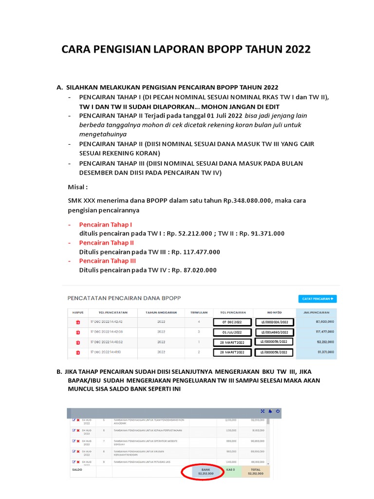 Cara Pengisian Laporan Si-Bpopp Ta 2022 | PDF