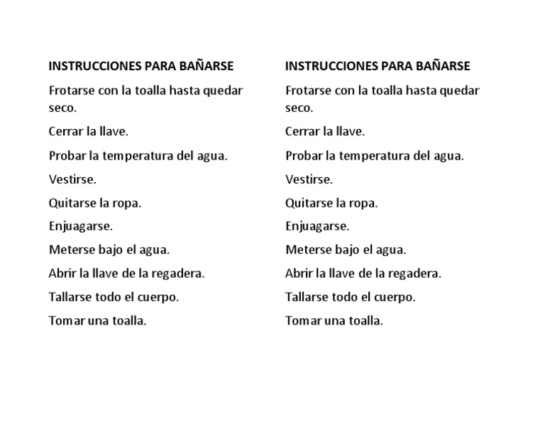 Instrucciones para Bañarse | PDF