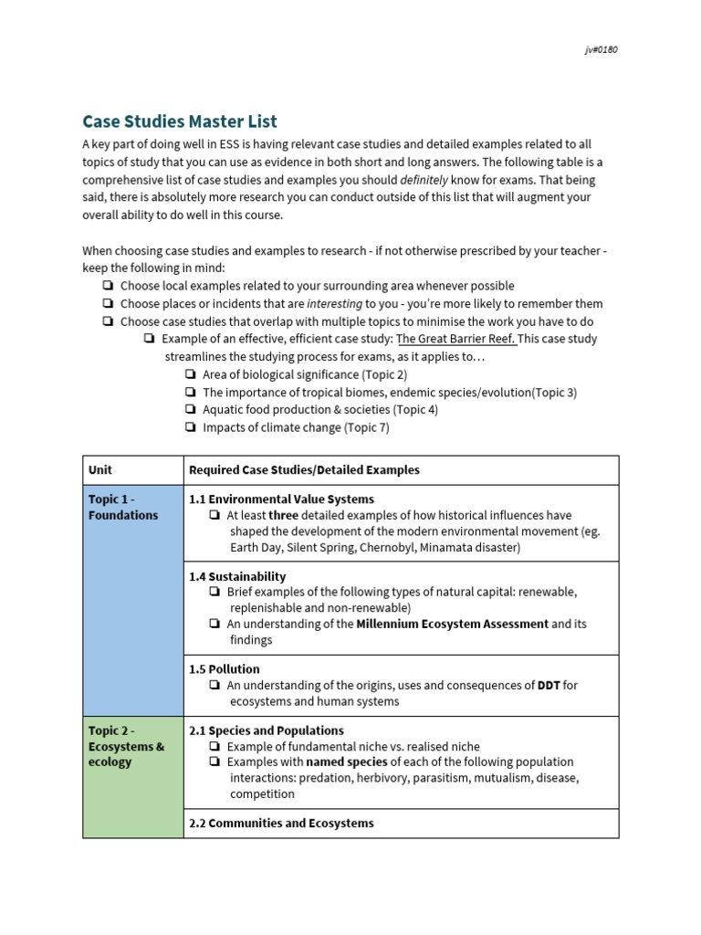 ESS Case Studies Master List | PDF | Climate Change | Climate Change Mitigation