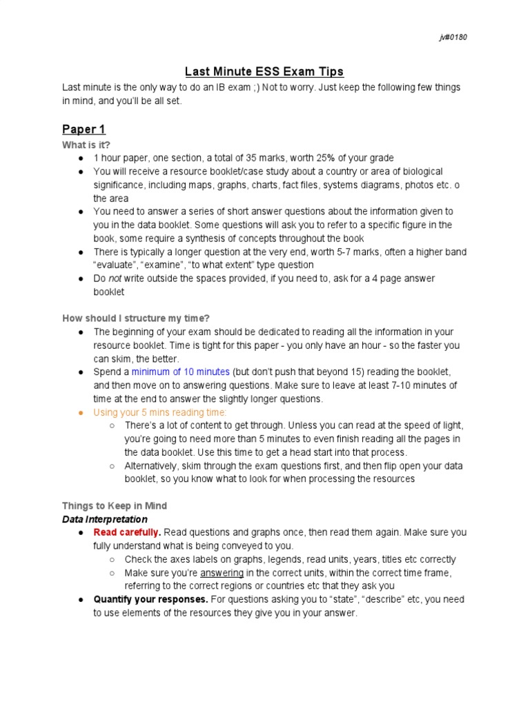 Ess Last Minute Exam Tips - Paper 1 & 2 | PDF | Sustainability | Concept