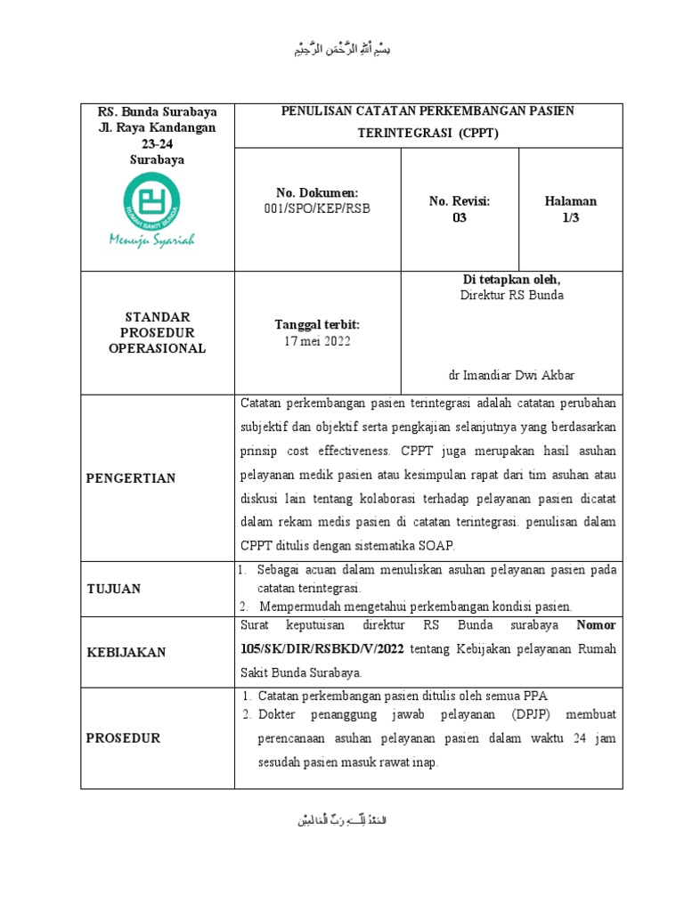 Panduan Penulisan CPPT di RS Bunda | PDF | Sains & Matematika