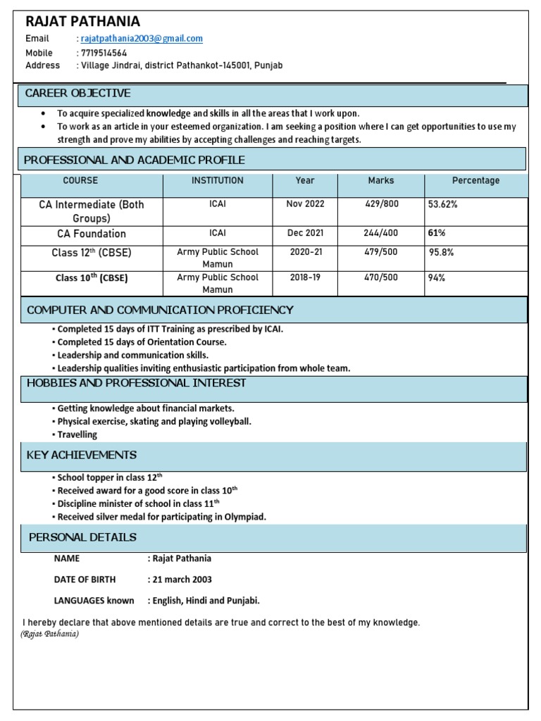 Rajat Pathania CV-1 | PDF