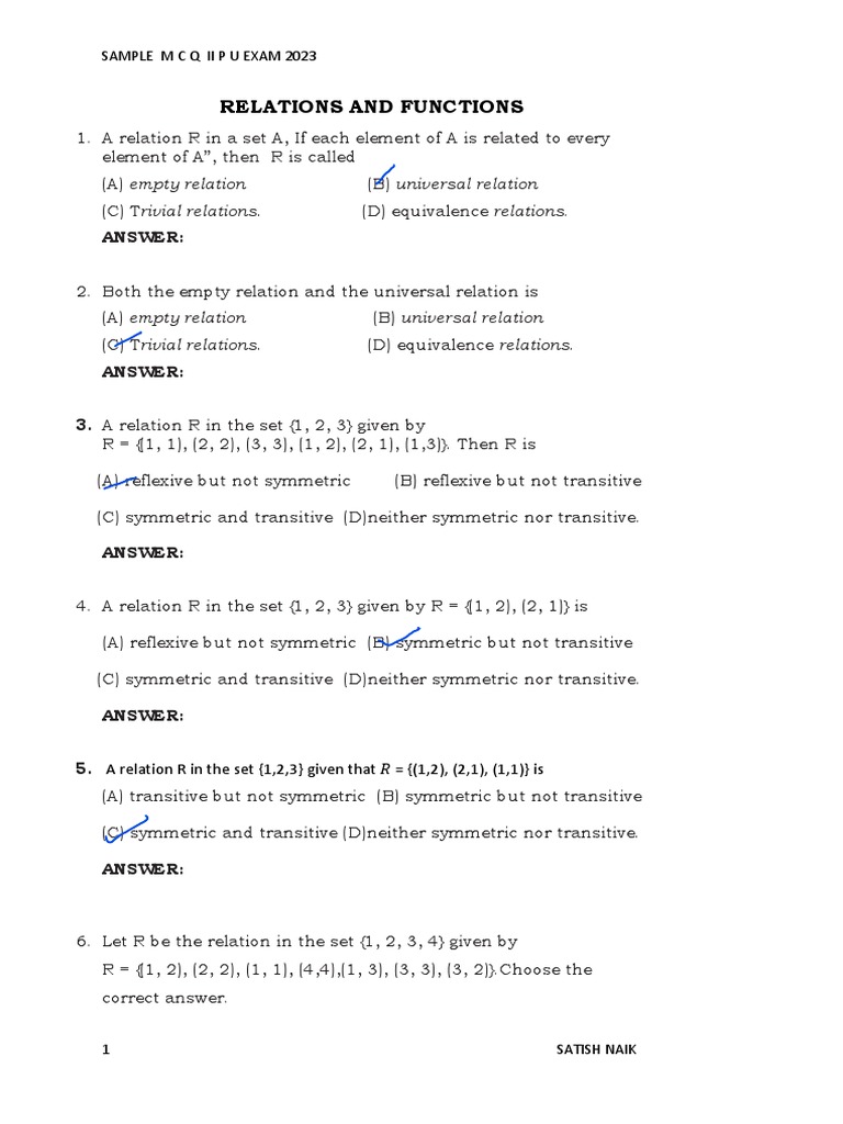 Relation and Function MCQS | PDF | Functions And Mappings ...
