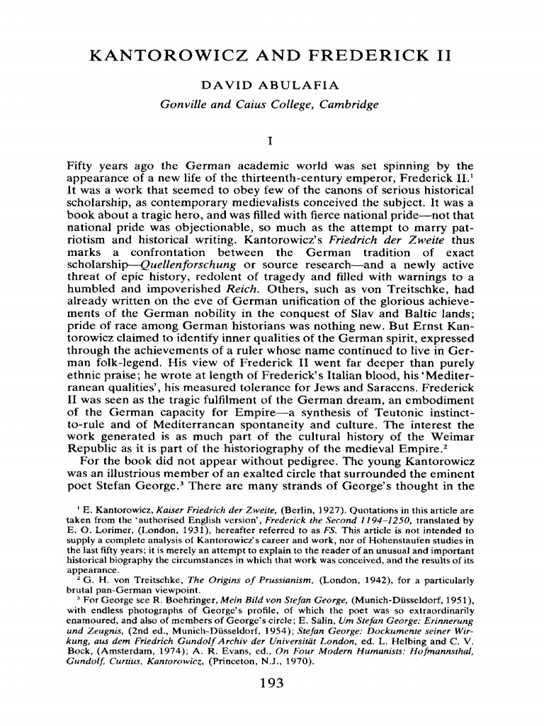 Abulafia, Kantorowicz and Frederick II | PDF | Holy Roman Empire | Pope