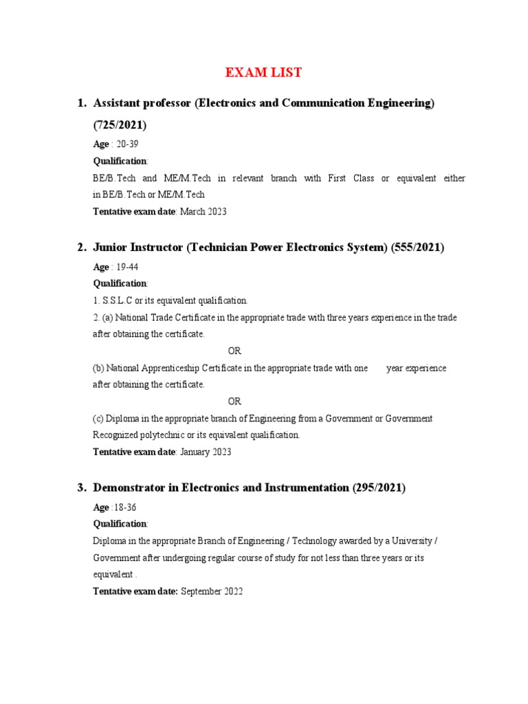 Exam List Edited | Download Free PDF | Electrical Engineering | Electricity