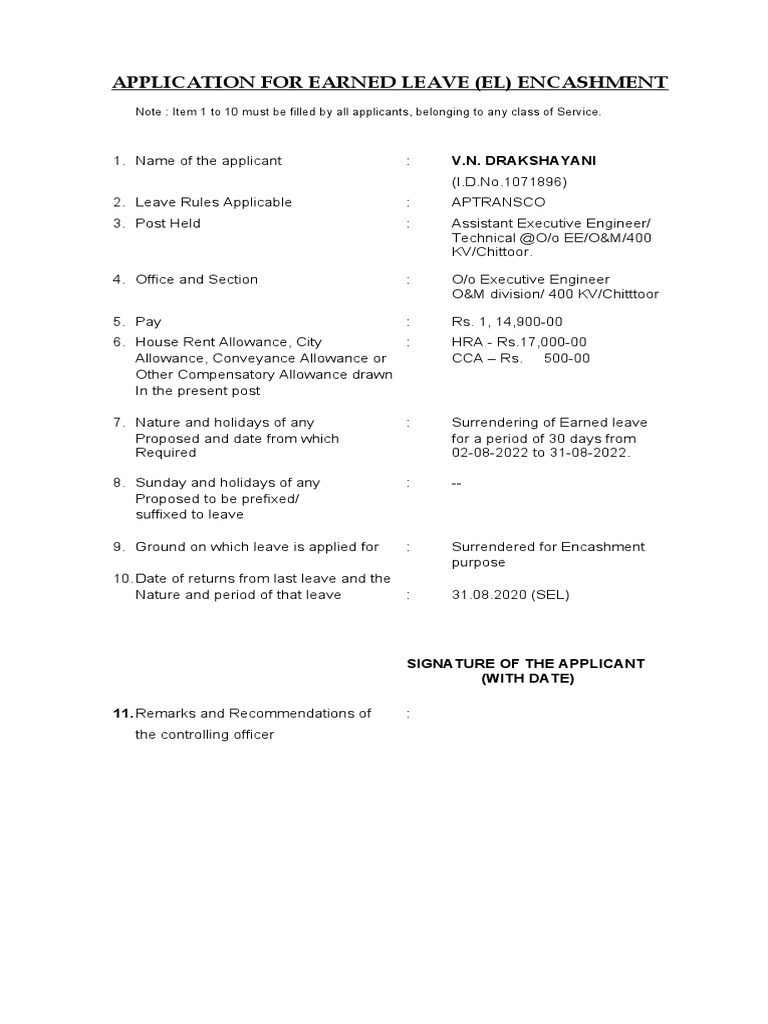 Surrender Leave Application | PDF