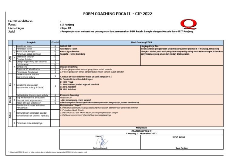 Form Coaching PDCA II Siger02 | PDF