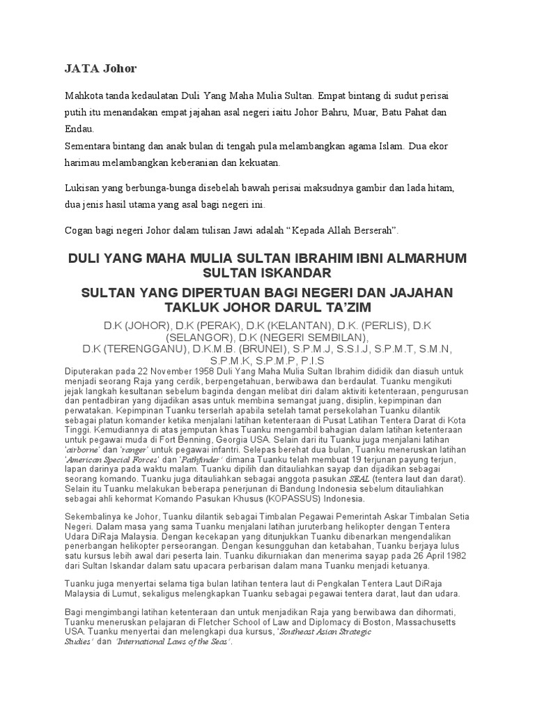 Jata Negeri Johor & Info :) | PDF | Politik | Perjalanan
