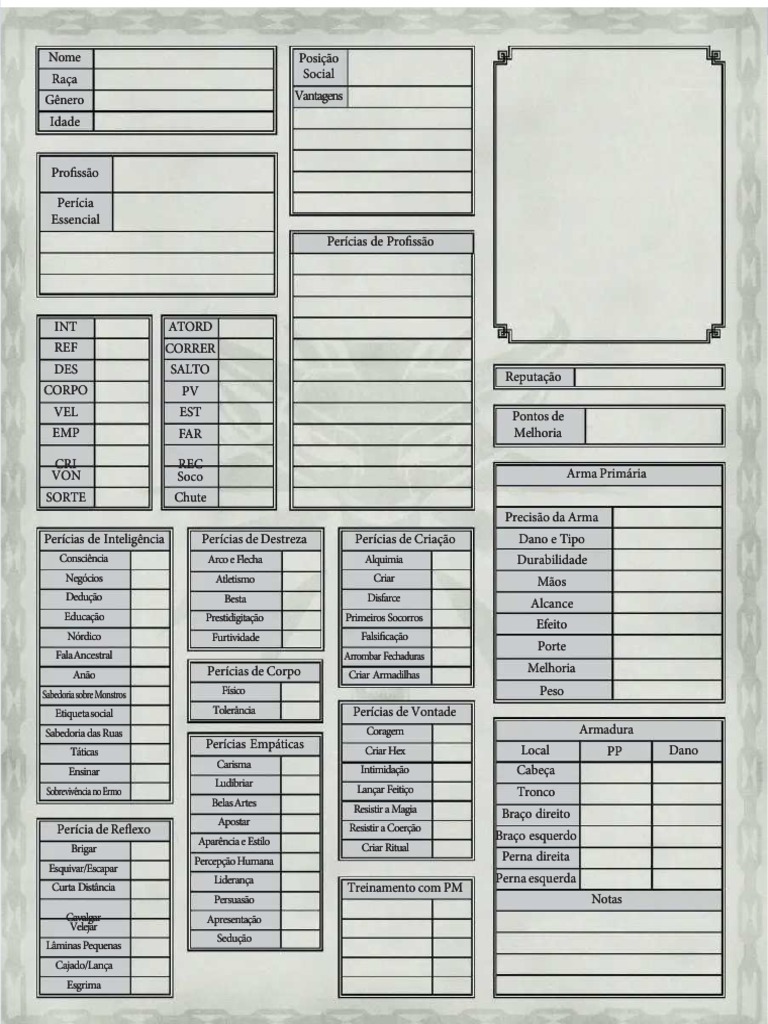 Ficha de Personagem RPG The Witcher | PDF