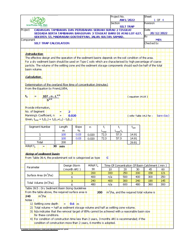 Silt Trap | PDF | Spillway | Sediment