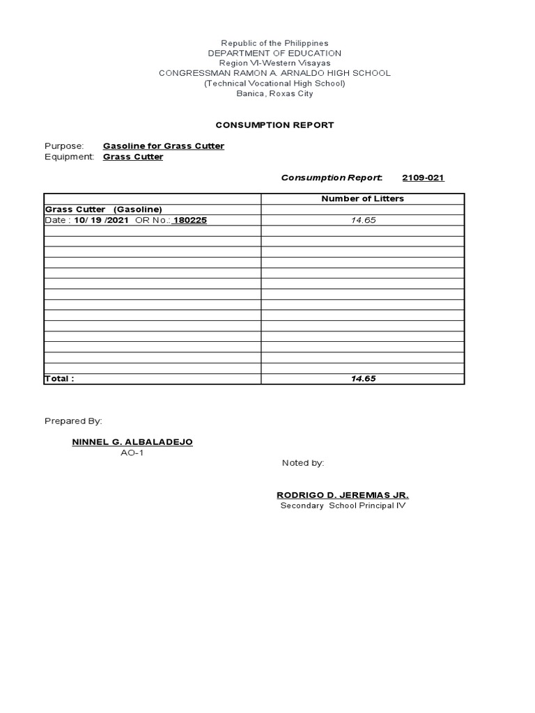 Consumption Report | PDF | Mower | Fuels
