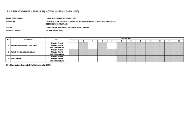 E1. Pemantauan Dan Evaluasi (Jadwal Inspeksi Dan Audit) | PDF