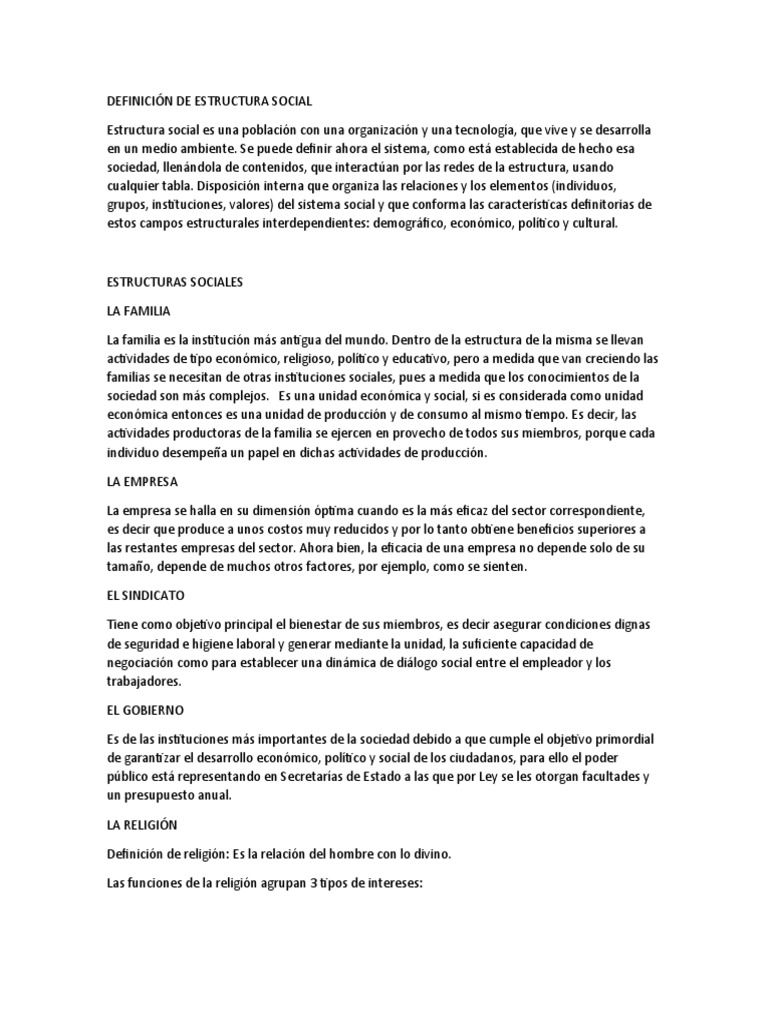 Definición de Estructura Social | PDF | Sociedad | Institución
