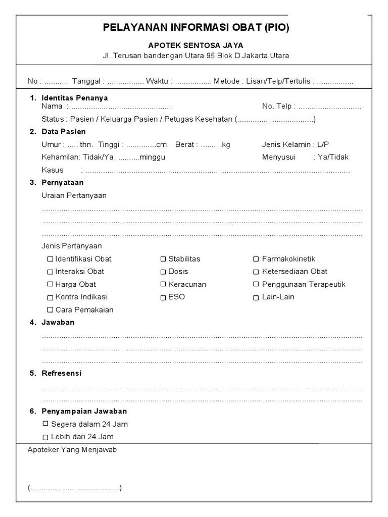 Form Pelayanan Informasi Obat | PDF | Pengembangan Diri | Sains ...
