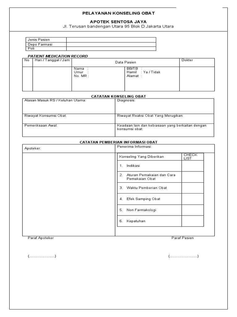 Form Pelayanan Konseling Obat | PDF