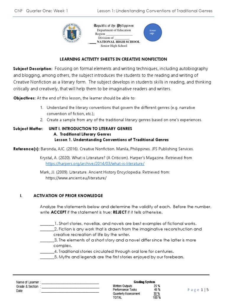 CNF Lesson 1 PDF | PDF | Poetry | Lyric Poetry