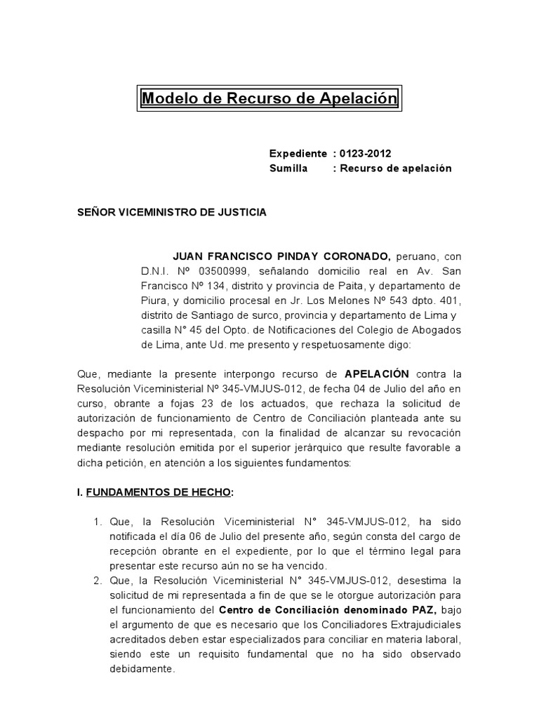 Modelos de Recursos de Apelacion y Reconsideracion | PDF | Apelación | Mandato