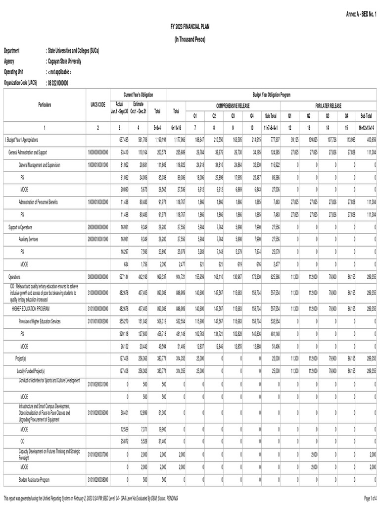 Bed 1 Financial Plan Fy 2023 | PDF