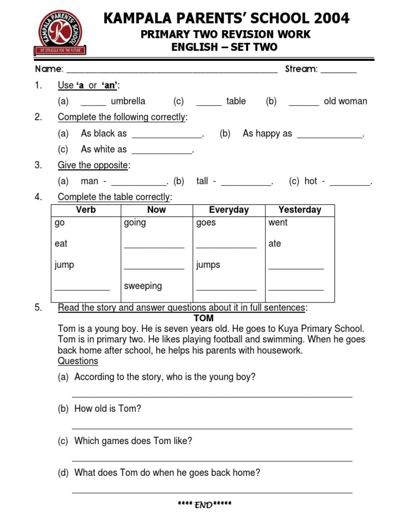 Primary Two - Set Two | PDF