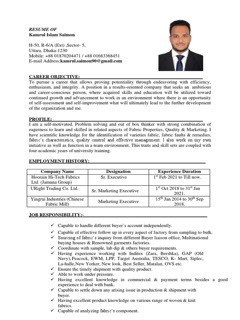 Resume of Kamrul Islam Saimon | PDF