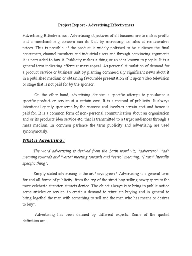 Project Report - Advertising Effectiveness | Download Free PDF ...