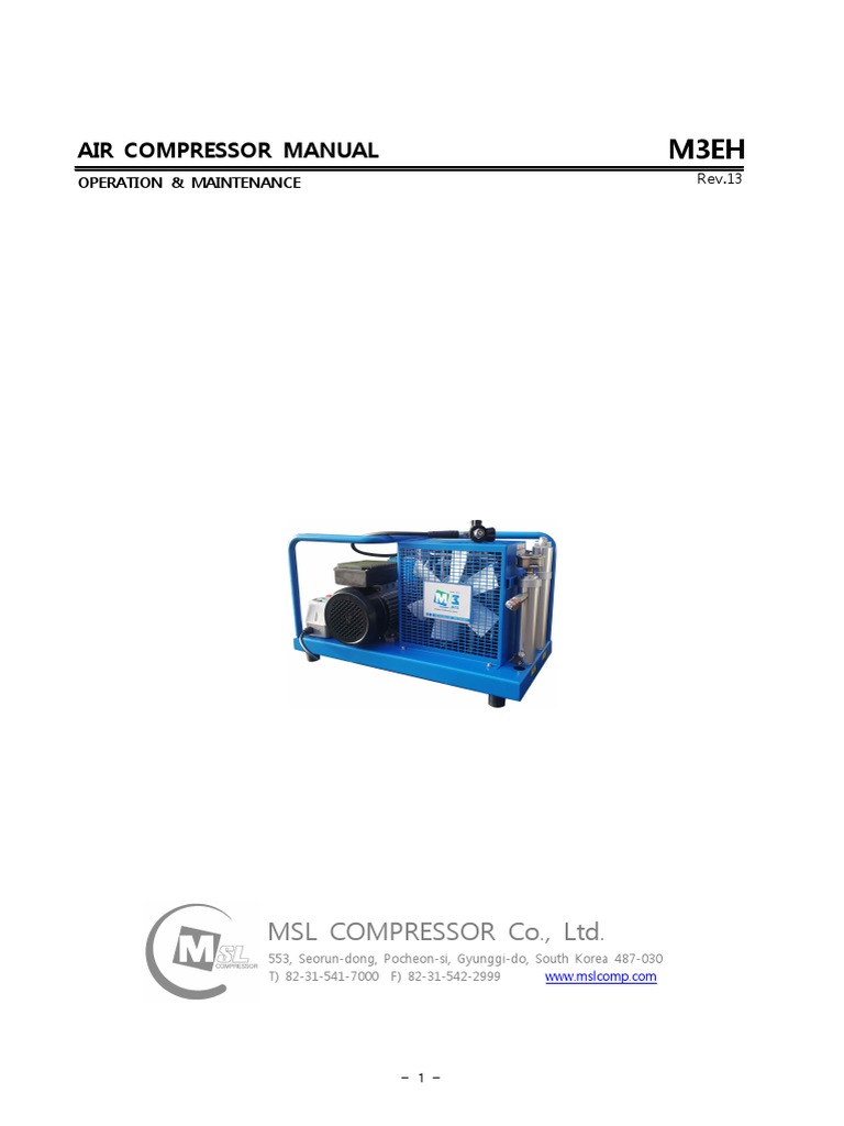 AIR COMPRESSOR (M3EH) For SCBA | PDF | Valve | Belt (Mechanical)
