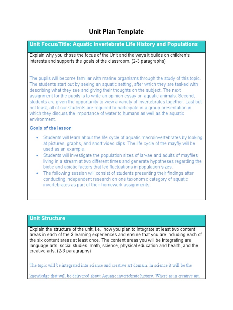 Aquatic Invertebrate Unit Plan Template | PDF