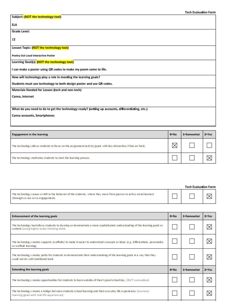 Tech Evaluation Form QR | PDF | Learning | Information