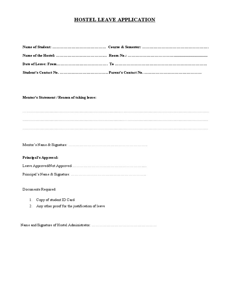 Hostel Leave Application Form | PDF